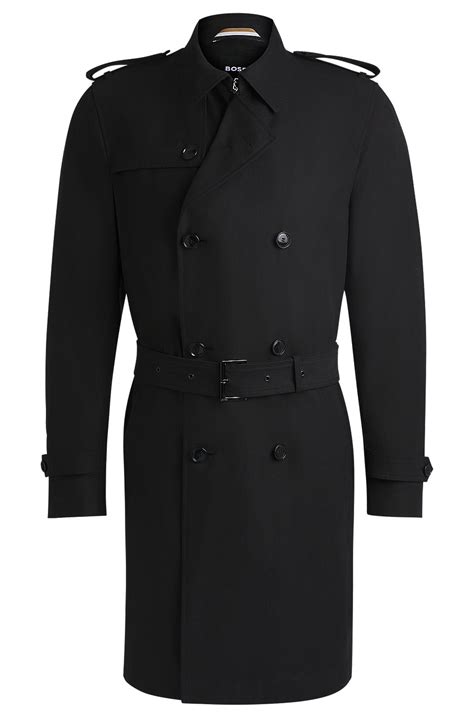 Boss Slim Fit Trench Coat With Double Breasted Closure Black
