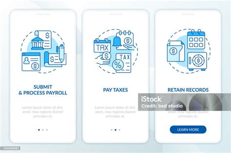 Stages Of Payroll Processing Blue Onboarding Mobile App Screen Stock