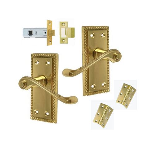 Buy Georgian Brass Lever Latch Door Handles 3 Hinges And 64mm Latch