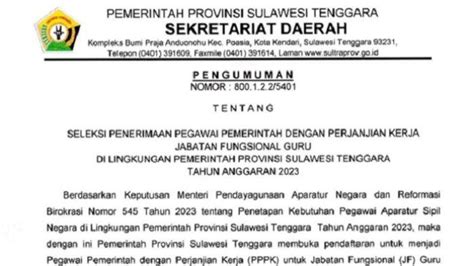Syarat Dan Ketentuan PPPK Guru Di Sulawesi Tenggara Formasi Umum Dan Disabilitas