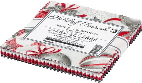 Robert Kaufman Holiday Flourish Scarlet 2021 Charm Pack Quilt Connection