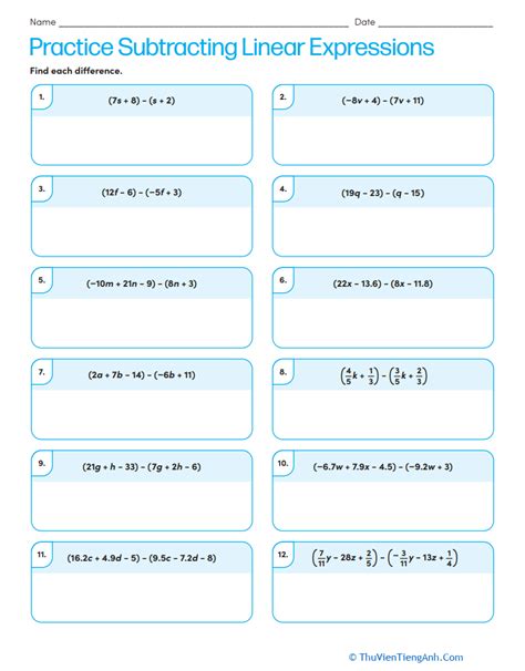 Practice Subtracting Linear Expressions Thư Viện Tiếng Anh