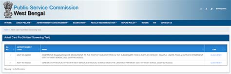 West Bengal Food Si Admit Card 2023 Out