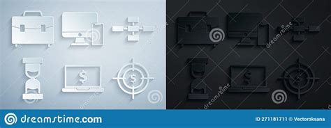 Set Laptop With Dollar Symbol Business Hierarchy Organogram Chart