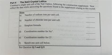 Part The NaCl Crystal Lattice Construct A Single Chegg