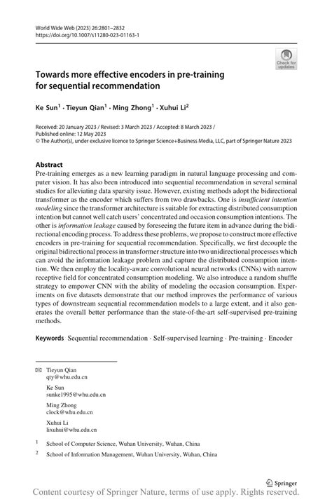 Towards More Effective Encoders In Pre Training For Sequential