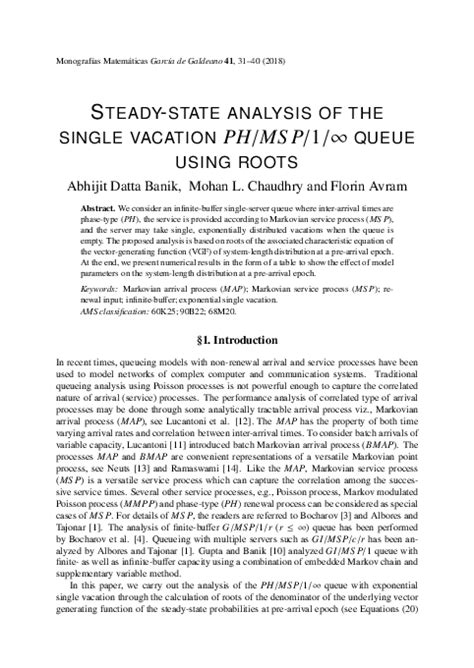 Pdf Steady State Analysis Of The Single Vacation Ph Ms P 1 ∞ Queue