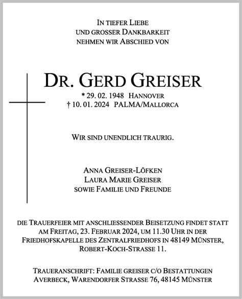 Traueranzeigen Von Dr Gerd Greiser Trauerms