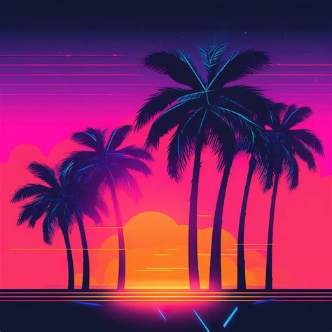 Premium Ai Image Neon Palm Trees On A Beach
