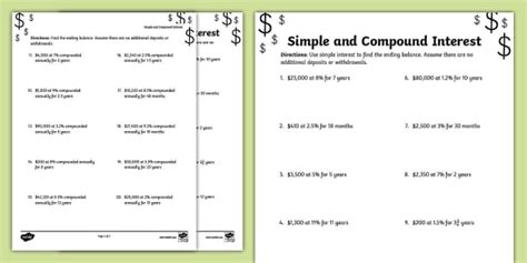 Eighth Grade Simple And Compound Interest Practice