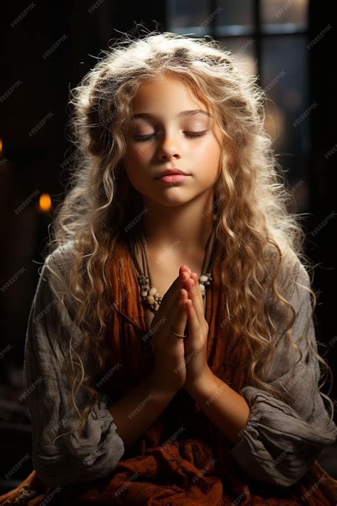 Premium Ai Image A Young Girl Her Eyes Closed And Hands Clasped In Prayer