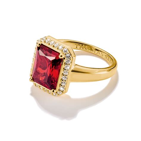Tr2508 414 10 Thomas Sabo Elyndra Gold Plated Ring With Red Octagon Stone