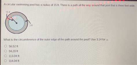 Solved A Circular Swimming Pool Has A Radius Of 15 Ft There Is A Path