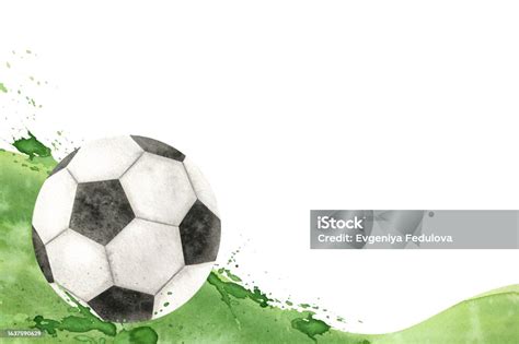 수채화 배경과 물보라가 있는 축구공 축구 공 수채화 프레임입니다 템플렛 격리 축구 클럽 스포츠 용품 매장 포스터 및 엽서 디자인 Championship에 대한 스톡 벡터