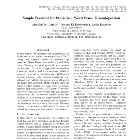 Simple Features For Statistical Word Sense Disambiguation Acl Anthology