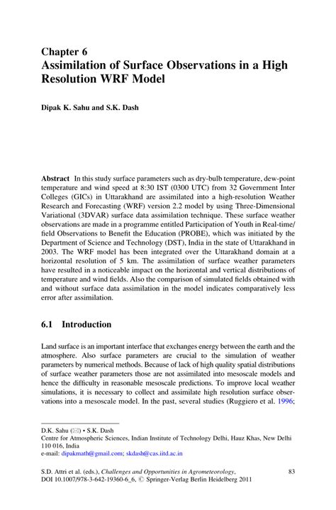 Pdf Assimilation Of Surface Observations In A High Resolution Wrf Model