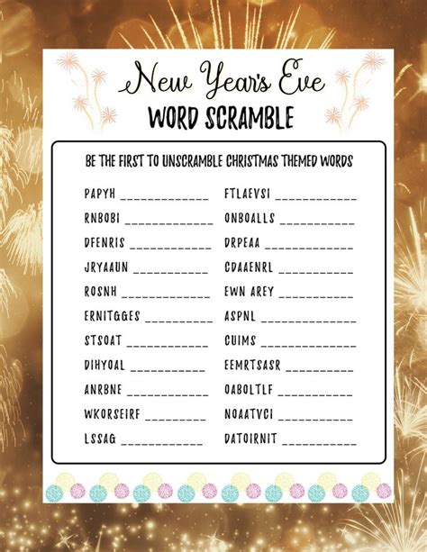 New Years Word Scramble Game Printable New Year S Eve Game New Year