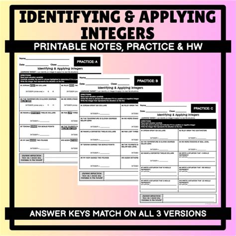 Identifying And Applying Integers Guided Notes Leveled Practice And Hw Pdf