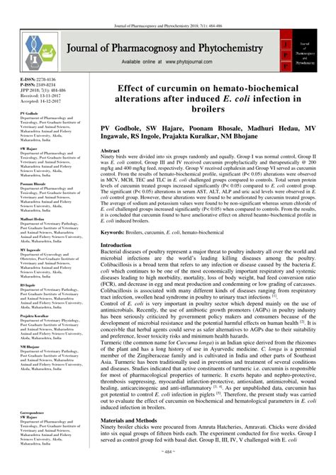 Pdf Effect Of Curcumin On Hemato Biochemical Alterations After