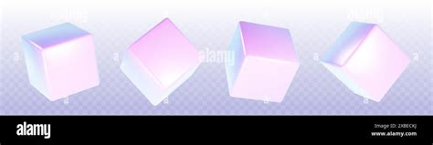 Cube Geometric Shape In Different Angle Of View With Hologram Effect Realistic 3d Render Vector