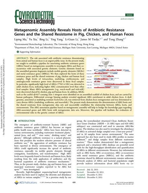 PDF Metagenomic Assembly Reveals Hosts Of Antibiotic Resistance Genes
