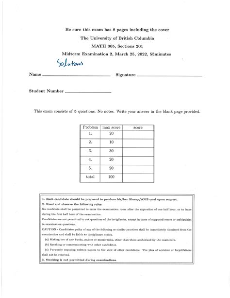 MATH305 201 2022 Old Midterm 2 2021 Be Sure This Exam Has 8 Pages