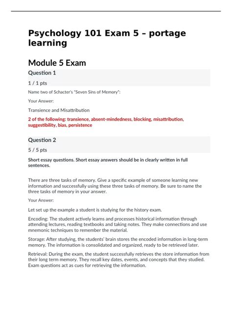 Psyc 101 General Psychology Portage Learning Module Exam 5 Questions