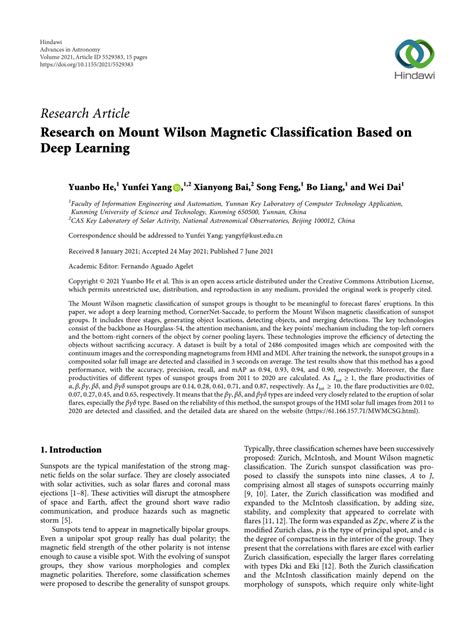 Pdf Research On Mount Wilson Magnetic Classification Based On Deep Learning