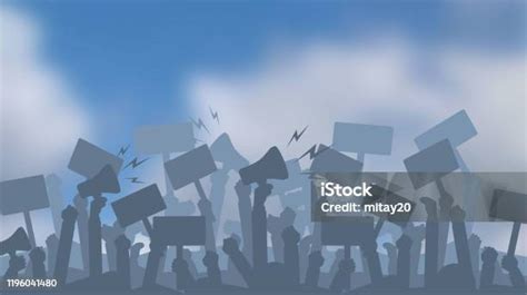 사람들의 실루엣 군중 시위대 항의 혁명 갈등 플랫 벡터 그림입니다 Revolution에 대한 스톡 벡터 아트 및 기타 이미지 Revolution 개념 군중 Istock