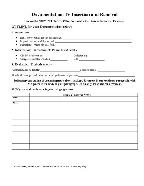 2025 Nurs 204 Iv Insertion And Removal Documentation Guidelines Studocu