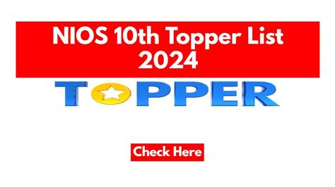 Nios 10th Toppers List 2024 Check Nios Class 10 Topper Name Rank Marks