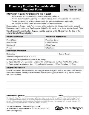 Pharmacy Provider Reconsideration Request Form CareOregon Fill And