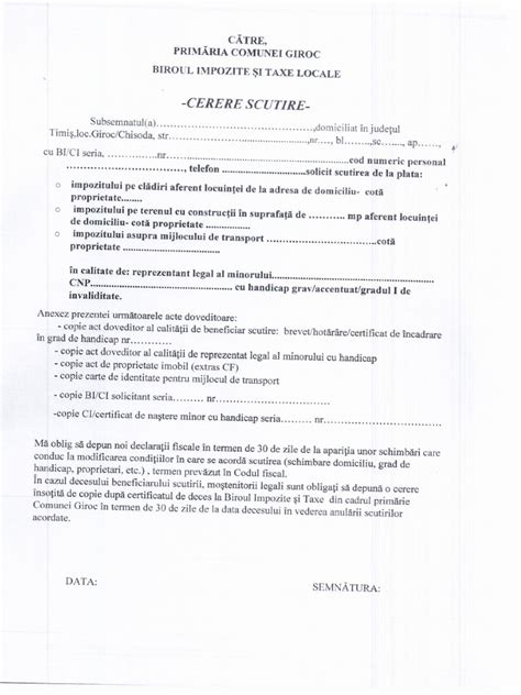 2020cerere Scutire Impozit Pdf