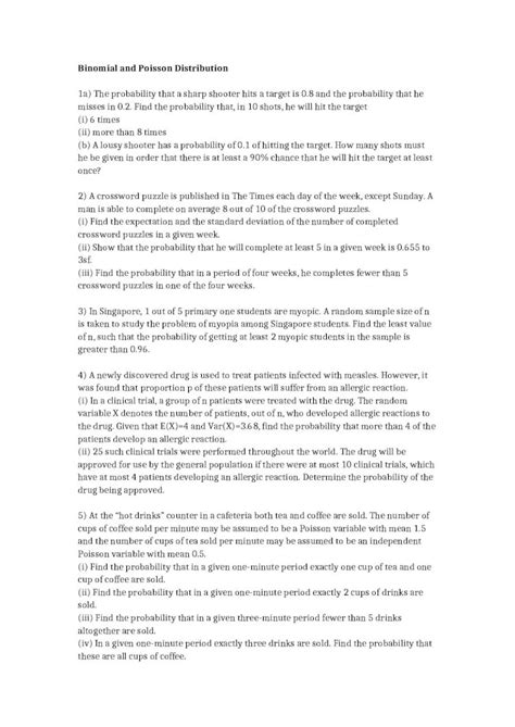 Docx Binomial And Poisson Distribution Practice Dokumentips