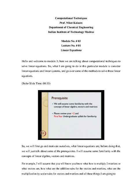 Week 2 Linear Algerbra Lecture Notes 5 Computational Techniques