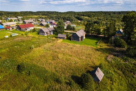 Bird`s Eye View Of Ladva Village Green Fields And Vepsian Forest The
