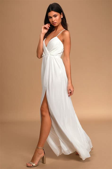 Pretty Ivory Dress Pintuck Pleated Bodice Side Slit Dress Lulus