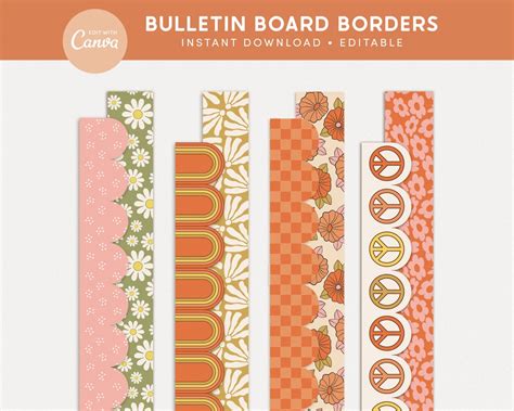 Classroom Bulletin Board Borders Editable Canva Templates Retro