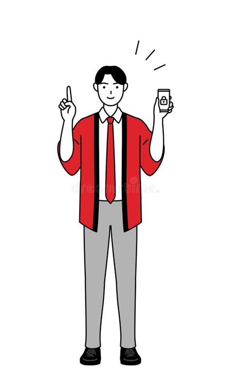 Man Wearing A Red Happi Coat Taking Security Measures For His Phone