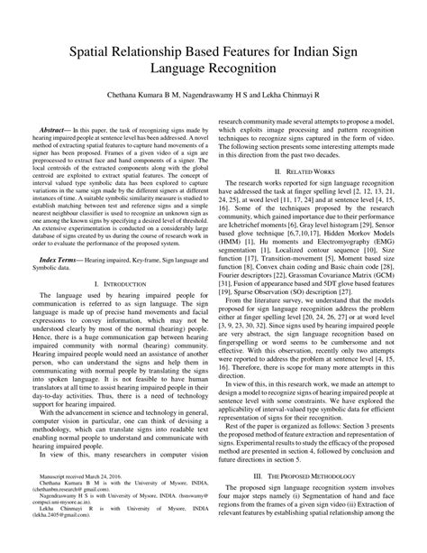 Pdf Spatial Relationship Based Features For Indian Sign Language Recognition