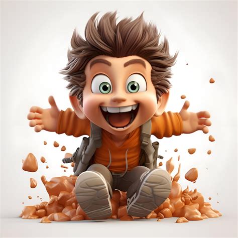 Un Mignon Garçon Avec Un Sac à Dos Sautant De La Saleté Illustration 3d
