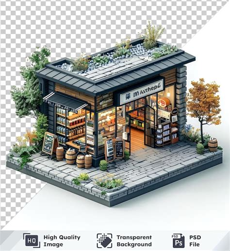 투명한 배경 Psd 3d 투명 한 배경에 고립 된 상점의 이소메트릭 뷰 프리미엄 Ai 생성 Psd