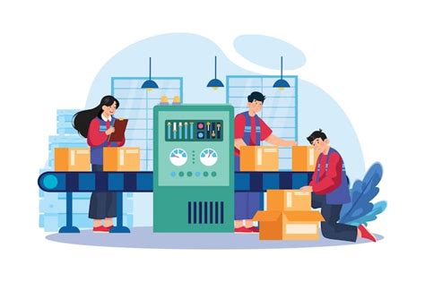 Concepto De Ilustración De Embalaje De Producción De Fábrica Sobre