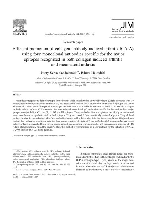 Pdf Efficient Promotion Of Collagen Antibody Induced Arthritis Caia