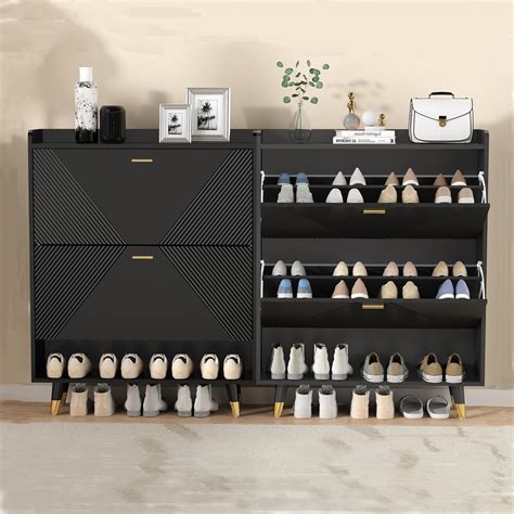 Everly Quinn Range chaussures avec tiroirs rabattables range chaussures à niveaux avec