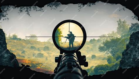 Premium Ai Image View Through Scope Sniper Rifle To Military Soldier