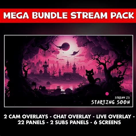 Goth Twitch Overlay Animated Pack Spooky Black Cat Girl Screens Pink