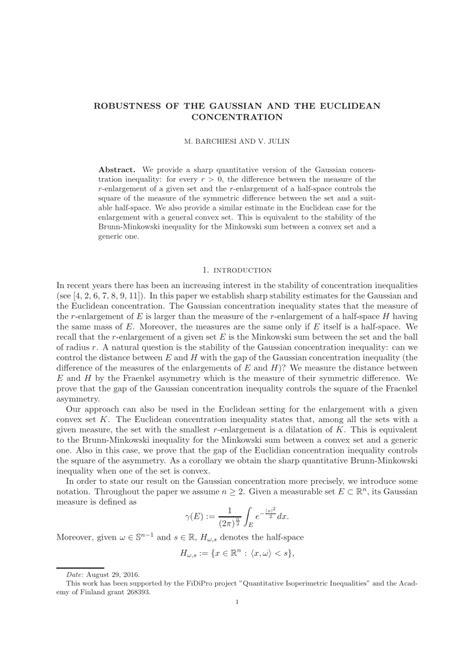 Pdf Robustness Of The Gaussian Concentration Inequality And The Brunn Minkowski Inequality
