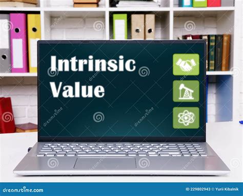 Business Concept Meaning Intrinsic Value With Sign On The Screen Stock