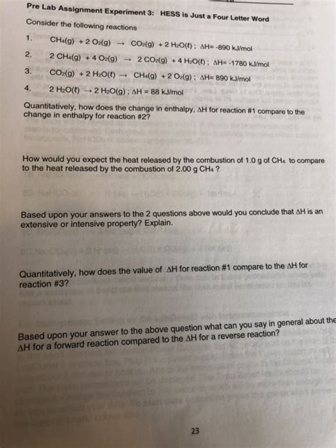 Solved Pre Lab Assignment Experiment 3 Hess Is Just A Four